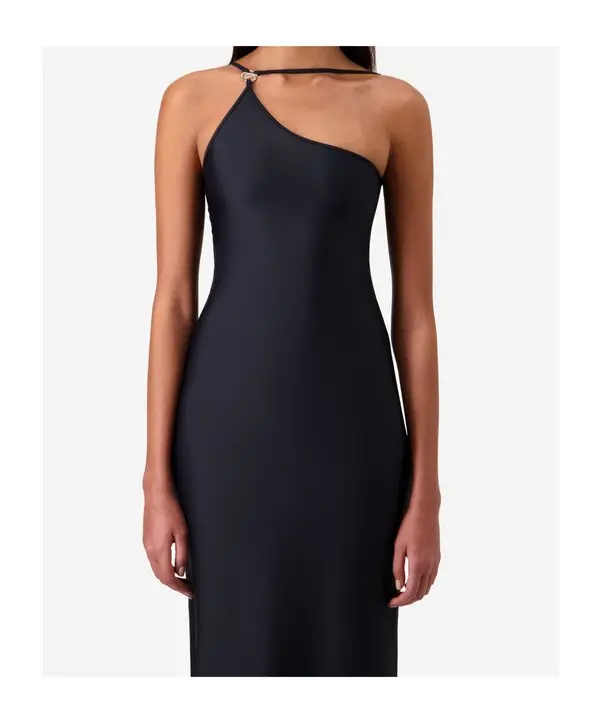 Coperni Asymmetrical One-shoulder Midi Dress With C Motif - Black