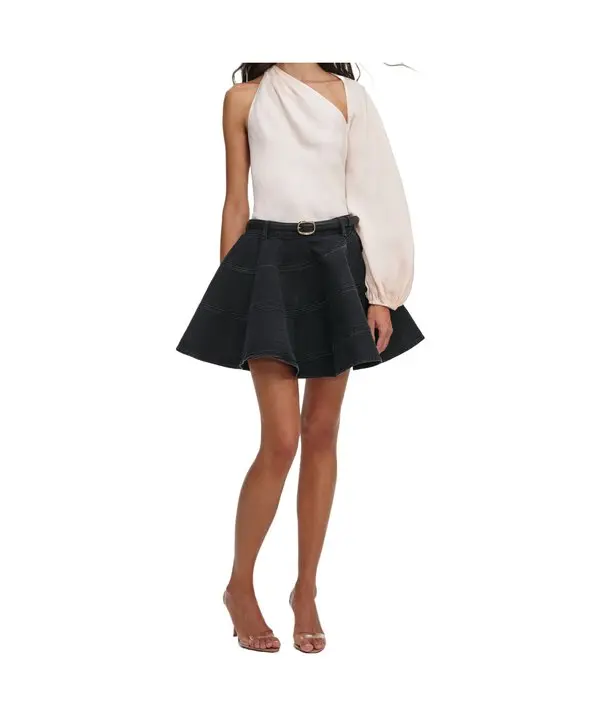 SELF-PORTRAIT Asymmetrical Neck Draped Sleeve Top - Cream
