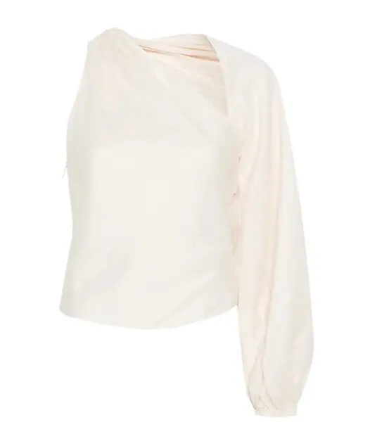 SELF-PORTRAIT Asymmetrical Neck Draped Sleeve Top - Cream
