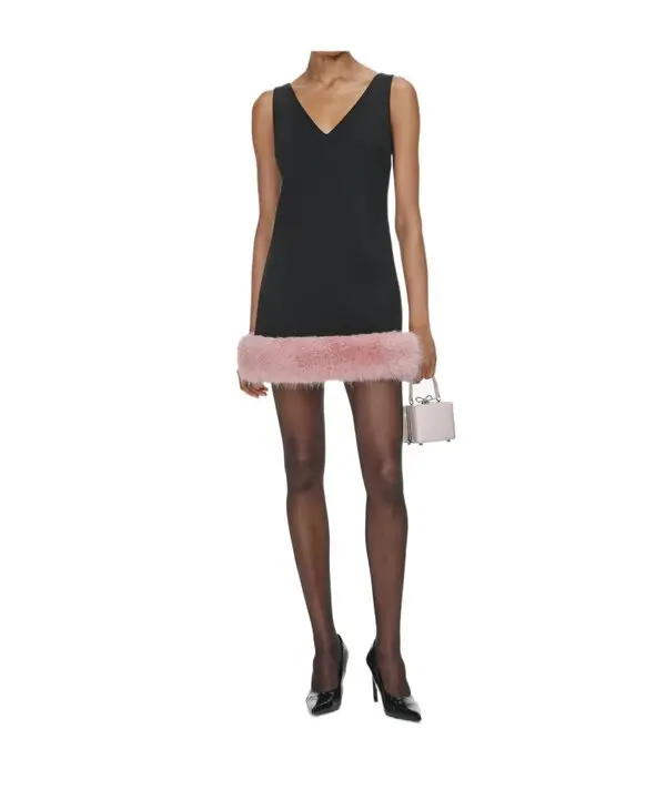 SELF-PORTRAIT Sleeveless Dress With Faux Fur Trim