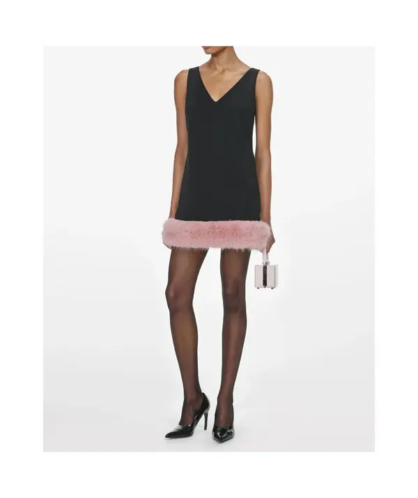 SELF-PORTRAIT Sleeveless Dress With Faux Fur Trim
