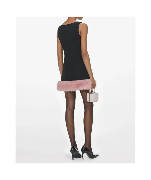 SELF-PORTRAIT Sleeveless Dress With Faux Fur Trim