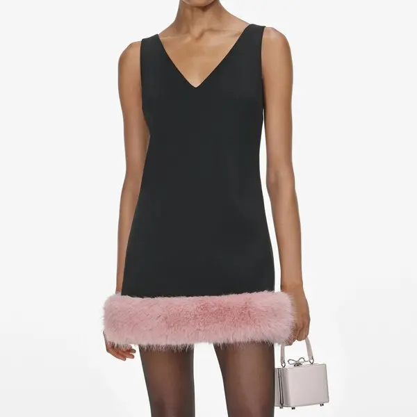 SELF-PORTRAIT Sleeveless Dress With Faux Fur Trim