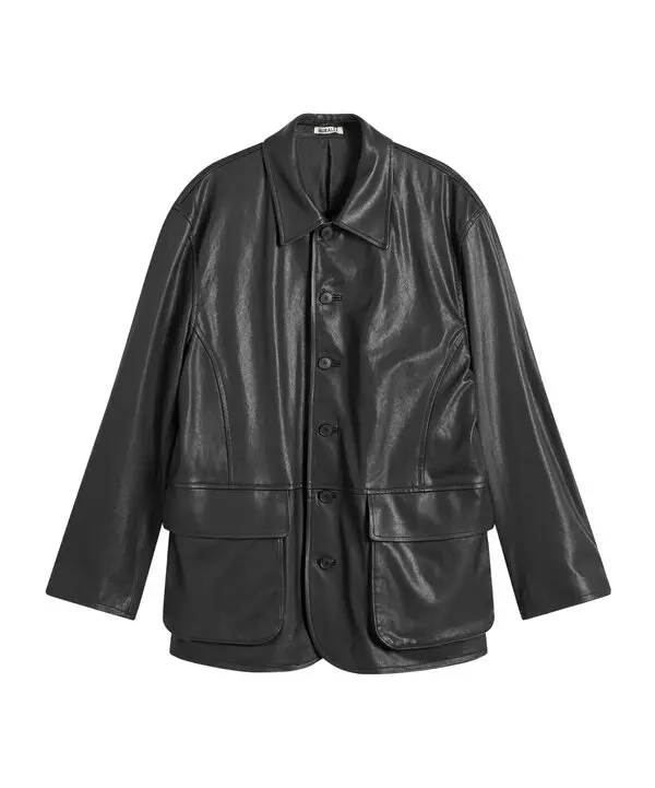 Auralee Buttoned Leather Jacket - Black