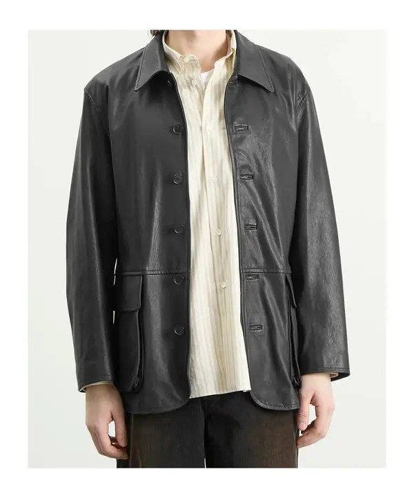Auralee Buttoned Leather Jacket - Black