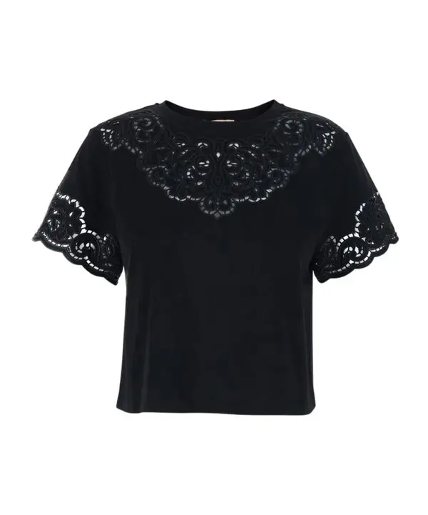 TWINSET Floral Embroidered Cropped T-shirt - Black