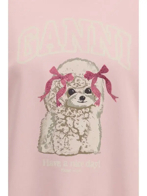 GANNI Cotton Poodle Print Sweatshirt - Pink