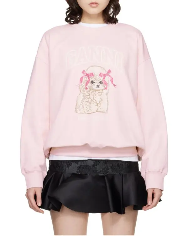 GANNI Cotton Poodle Print Sweatshirt - Pink
