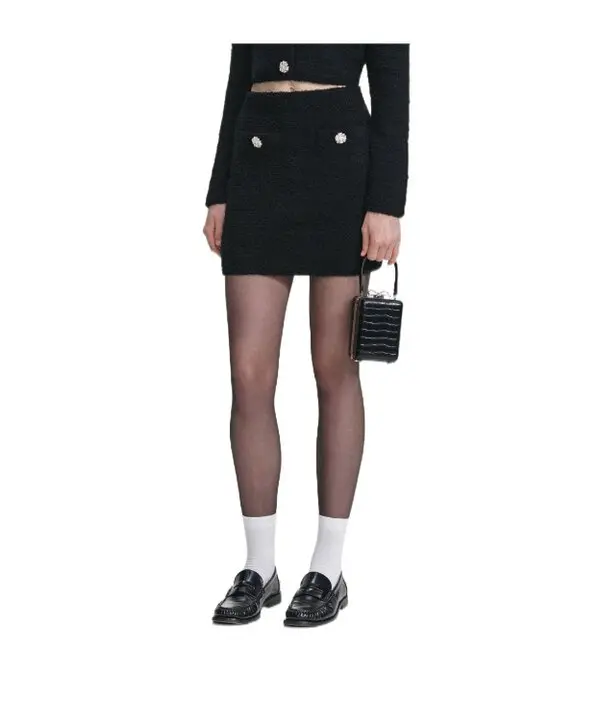 SELF-PORTRAIT Embellished Knit Mini Skirt - Black