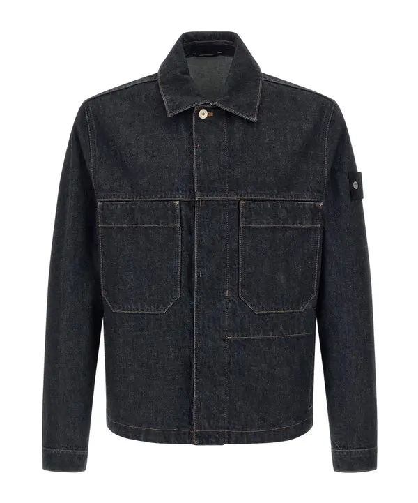 Stone Island Logo Patch Denim Trucker Jacket - Black