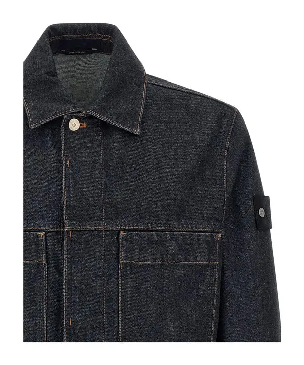 Stone Island Logo Patch Denim Trucker Jacket - Black