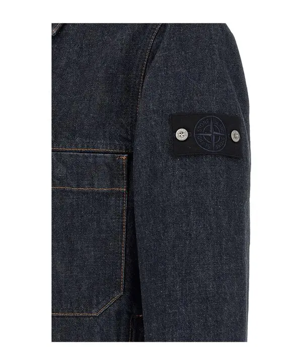 Stone Island Logo Patch Denim Trucker Jacket - Black