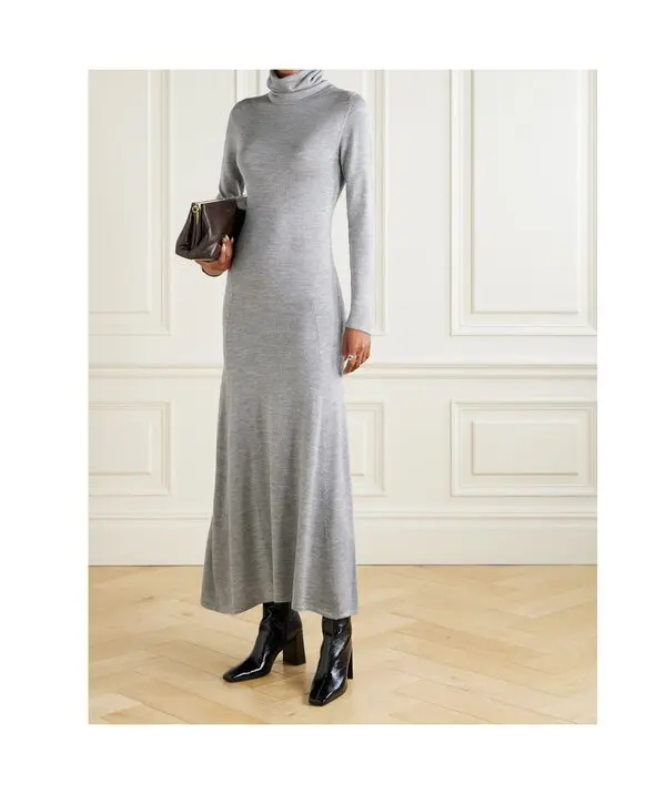 Tove Suzette Wool And Silk-blend Turtleneck Midi Dress - Gray