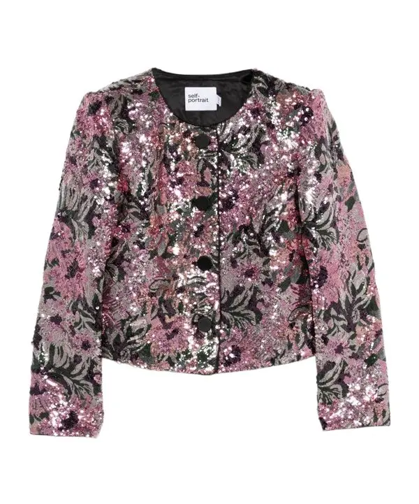 SELF-PORTRAIT Embellished Floral Sequin Jacket - Black