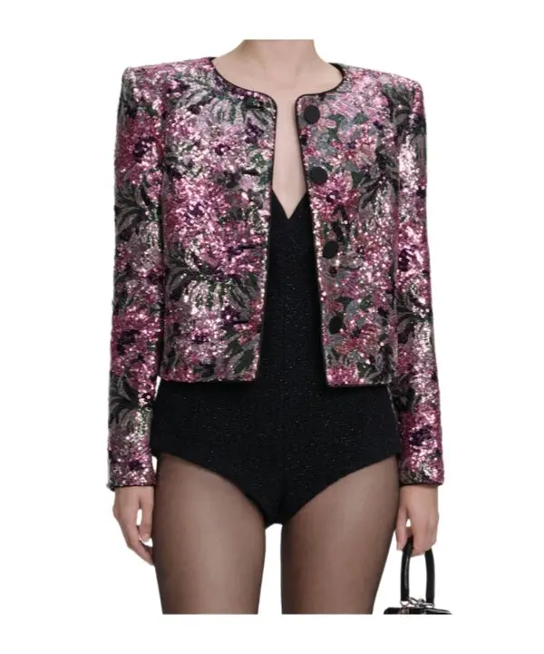 SELF-PORTRAIT Embellished Floral Sequin Jacket - Multicolor