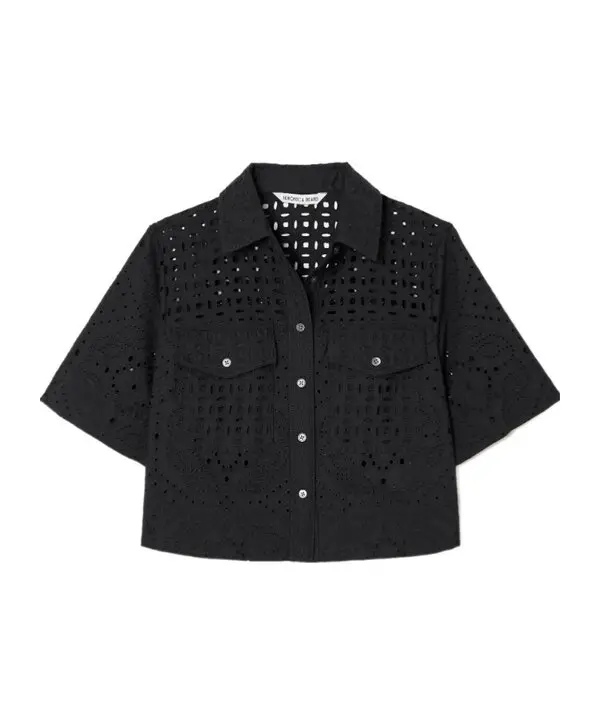 Veronica Beard Openwork Short Sleeve Shirt - Black
