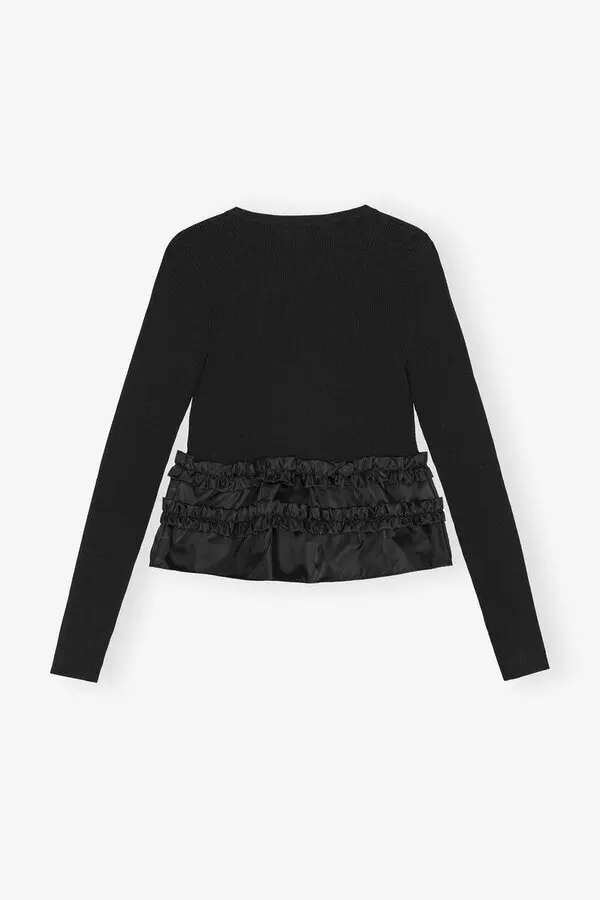 GANNI Melange Knit Cardigan With Ruffle Hem