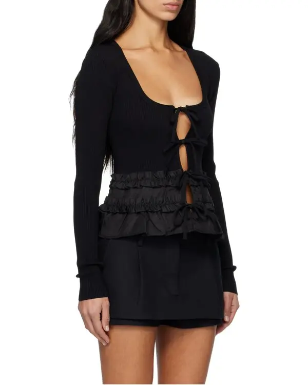 GANNI Melange Knit Cardigan With Ruffle Hem