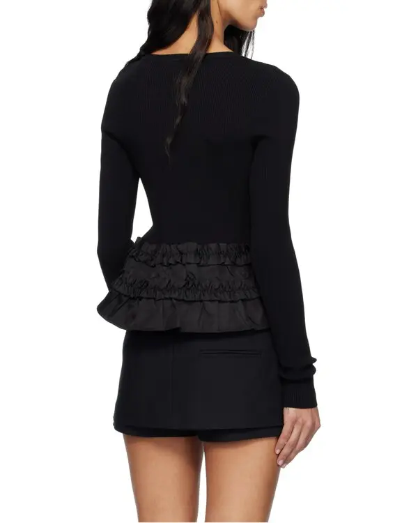 GANNI Melange Knit Cardigan With Ruffle Hem