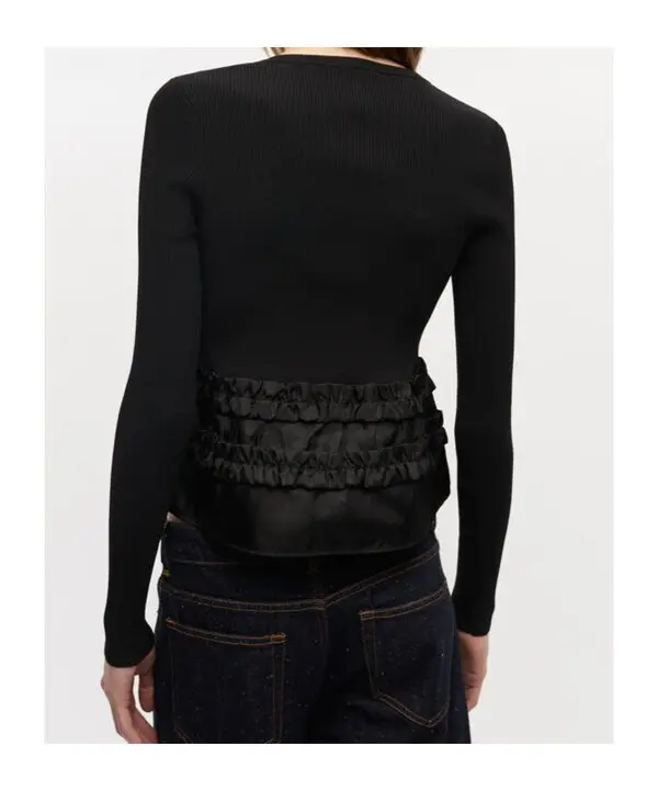 GANNI Melange Knit Cardigan With Ruffle Hem