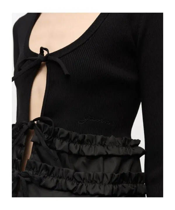 GANNI Melange Knit Cardigan With Ruffle Hem