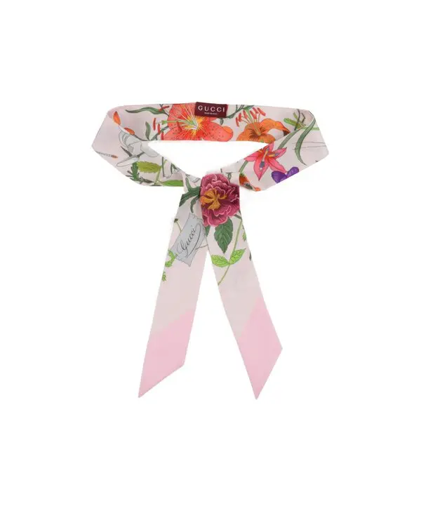 Gucci Printed Twill Neck Bow - Pink And Light Pink