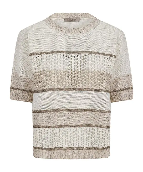 D.exterior Short-sleeved Striped Pullover