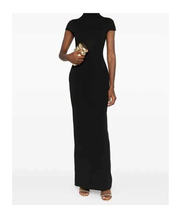Solace High Neck Short Sleeve Maxi Dress - Black
