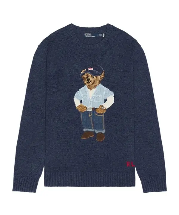 Polo Ralph Lauren Bear Embroidered Crew Neck Sweater - Light Blue