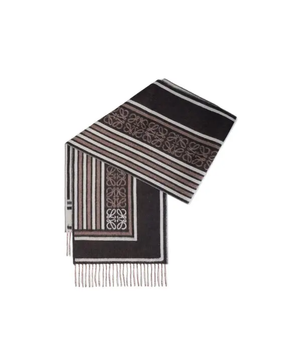 Loewe Anagram Jacquard Fringed Scarf - Dark Coffee
