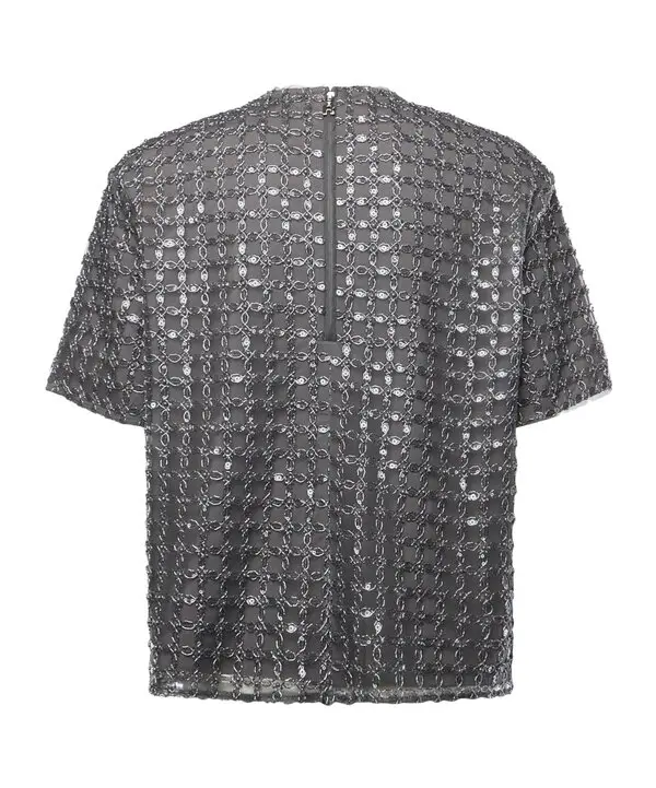 ROTATE BY BIRGER CHRISTENSEN Embellished Crewneck Short Sleeve Top - Gray