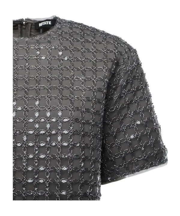 ROTATE BY BIRGER CHRISTENSEN Embellished Crewneck Short Sleeve Top - Gray