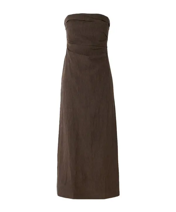 Tove Sabella Strapless Gathered Linen Midi Dress - Brown