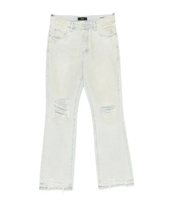 PURPLE BRAND Pinstriped Ripped Jeans - White