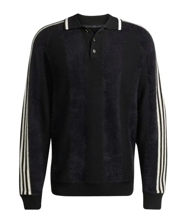 Adidas Long Sleeve Polo Sweater With Signature Stripes - Black
