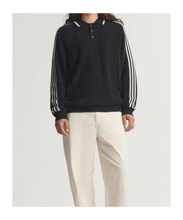 Adidas Long Sleeve Polo Sweater With Signature Stripes - Black