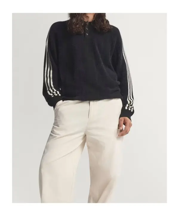 Adidas Long Sleeve Polo Sweater With Signature Stripes - Black