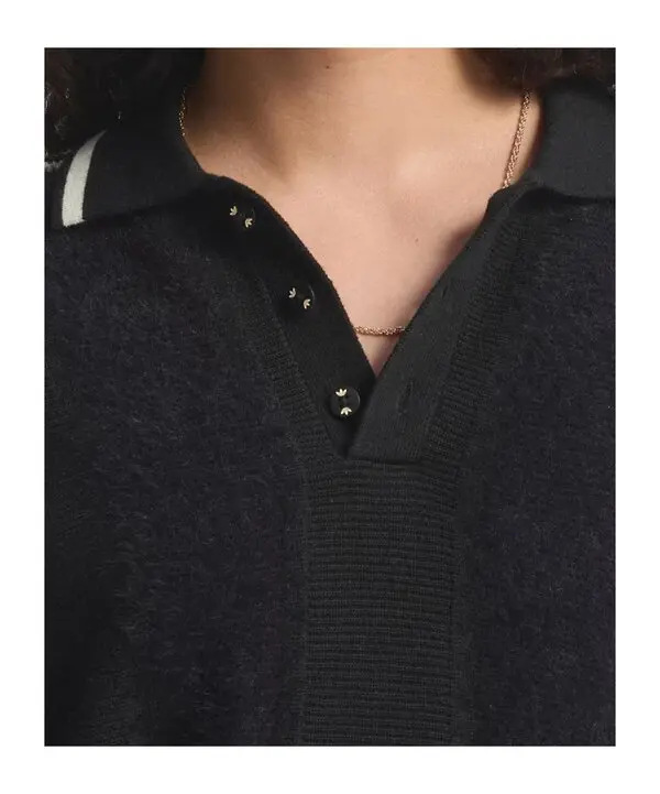 Adidas Long Sleeve Polo Sweater With Signature Stripes - Black