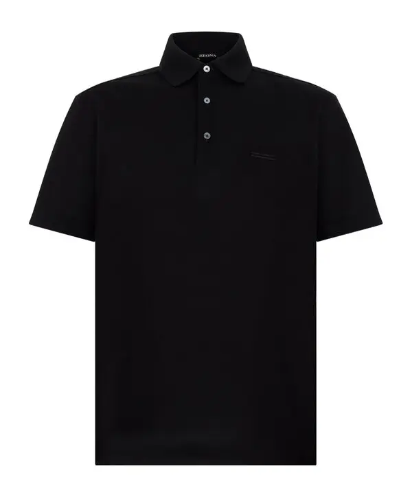 Zegna Classic Collar Short Sleeve Polo Shirt - Black