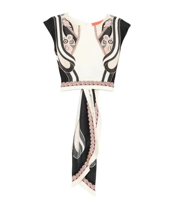 La DoubleJ Sleeveless Graphic-print Top With Back Ties - White
