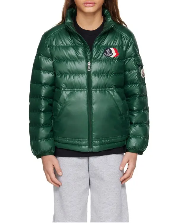 Moncler Bongi Down Jacket With Logo Patch - Leaf Green