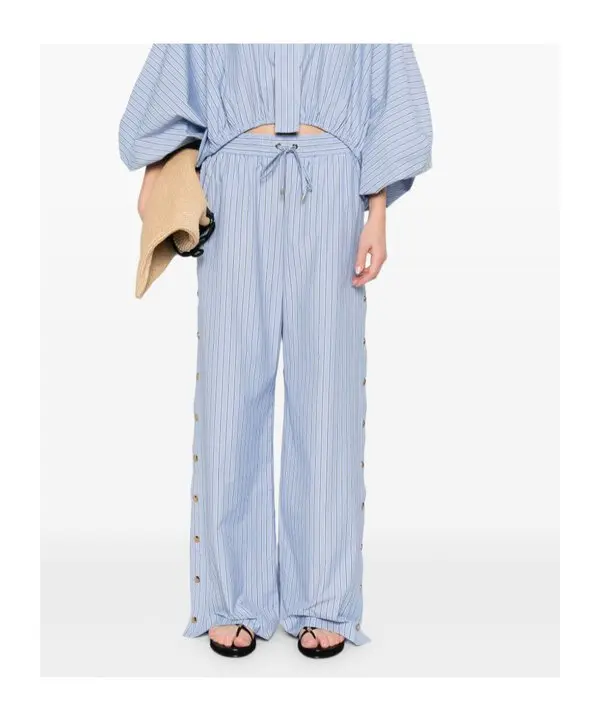 Zimmermann Wide-leg Striped Button Detailed Trousers - Blue