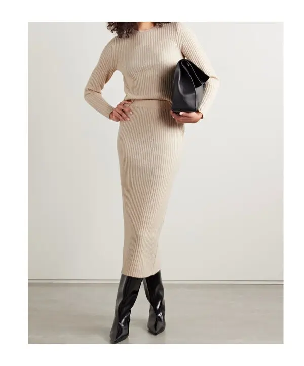 Co Name Ribbed Wool-blend Midi Skirt - Ivory