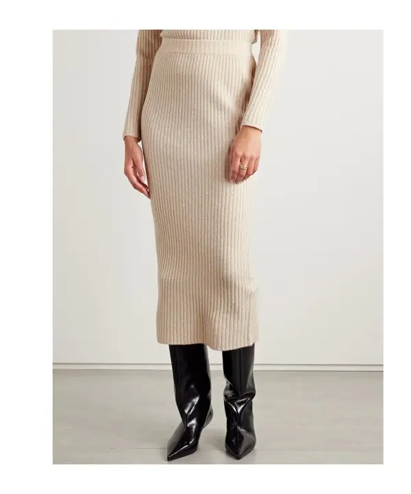 Co Name Ribbed Wool-blend Midi Skirt - Ivory