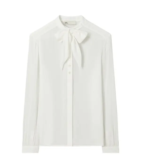 Tory Burch Georgette Bow Blouse - White