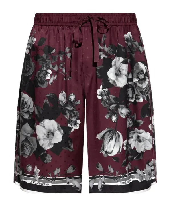 Dolce & Gabbana Floral Print Silk Shorts - Wine Red