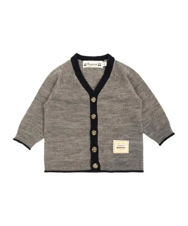 Bonpoint Buttoned V-neck Cardigan - Gray