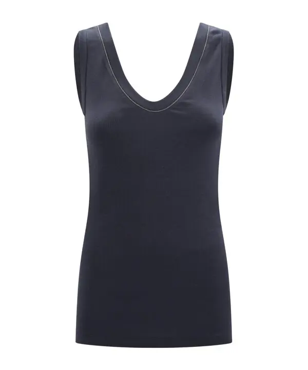 Brunello Cucinelli Embellished Ribbed V-neck Tank Top - Black