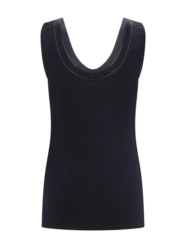 Brunello Cucinelli Embellished Ribbed V-neck Tank Top - Black