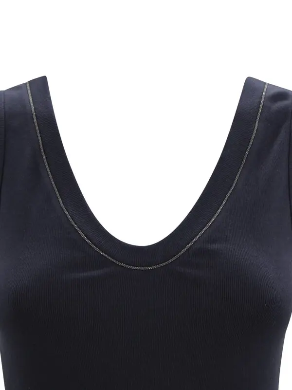 Brunello Cucinelli Embellished Ribbed V-neck Tank Top - Black